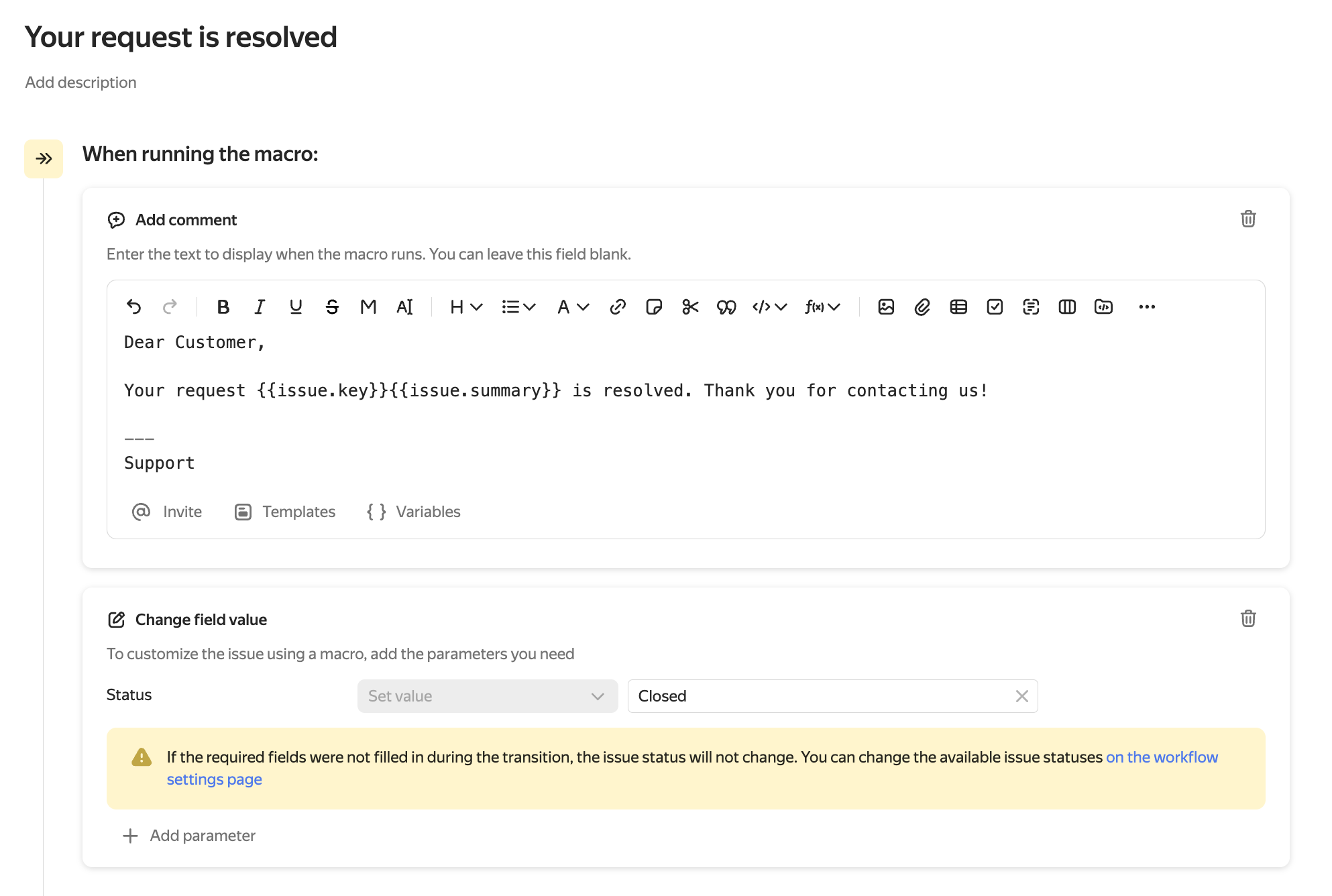 Examples - Macros | Yandex Tracker